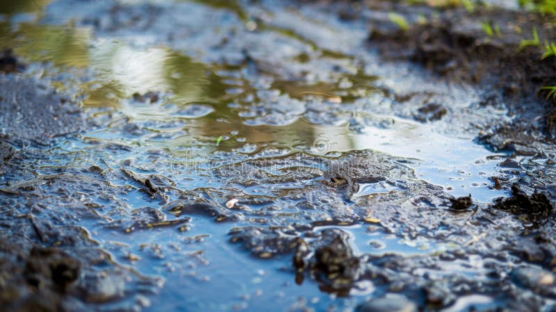 Close Up of Puddle of Water with Grass Background Stock Image - Image ...