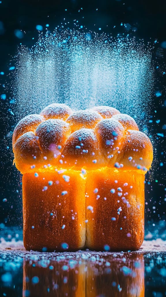 Close Up of Pull Apart Bread with Powder and Blue Specks on a ...