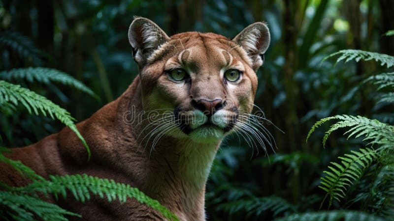 A Close-up of a Puma in a Lush, Green Environment, Showcasing Its ...