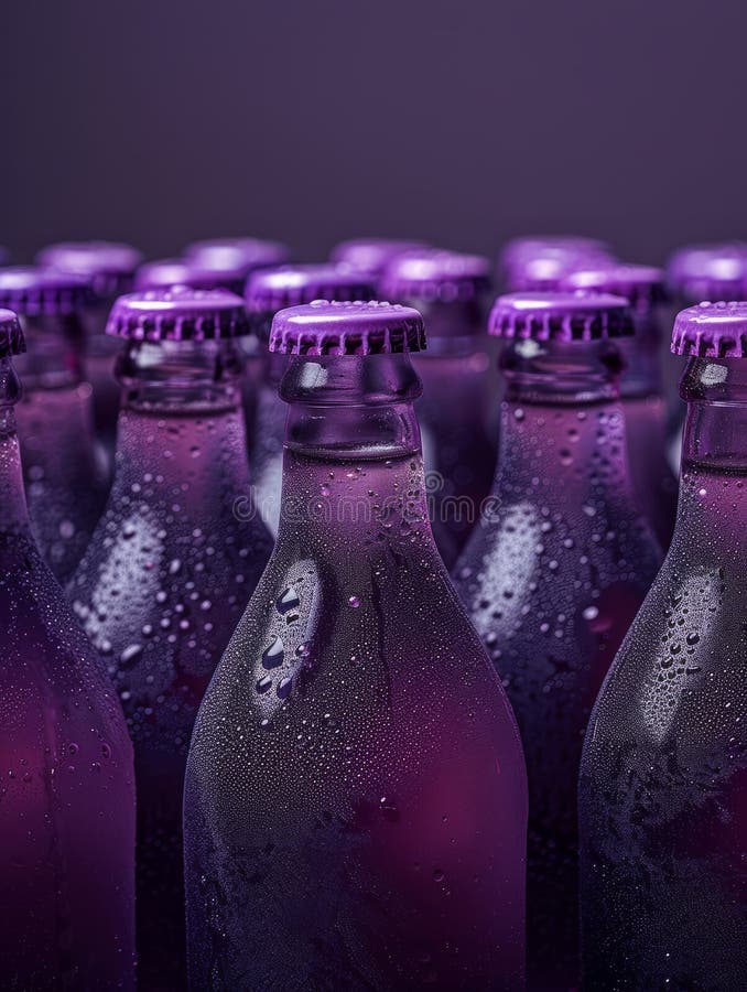 Close-up of Purple Bottles with Condensation Droplets on Them. Stock ...