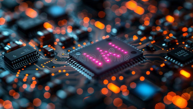 Purple Passive Circuit Component Viewed Up Close on a Motherboard Stock ...