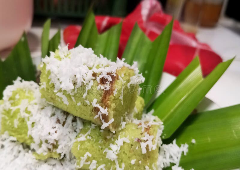 Close Up of Putu Pandan Cake Market Snacks Stock Photo - Image of plant ...