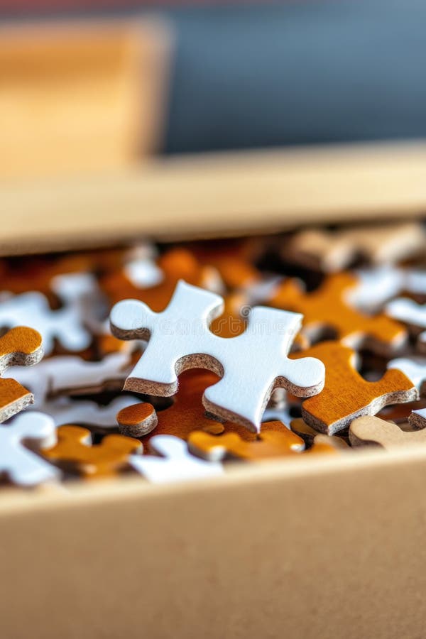 Close-up of Puzzle Pieces in a Cardboard Box Stock Image - Image of ...