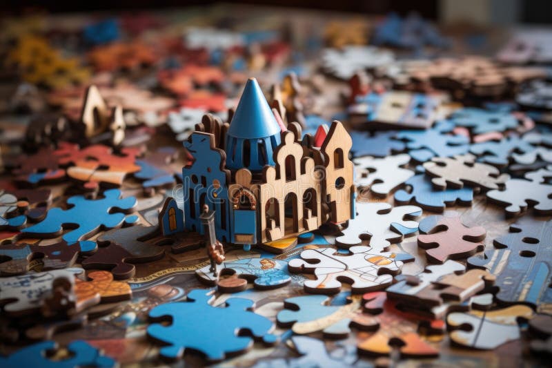 Close-up of Puzzle Pieces Scattered on a Table Stock Illustration ...