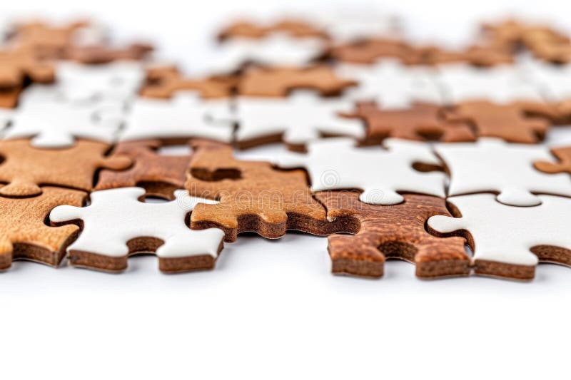 A Close Up of a Puzzle Pieces with White and Brown Pieces, AI Stock ...