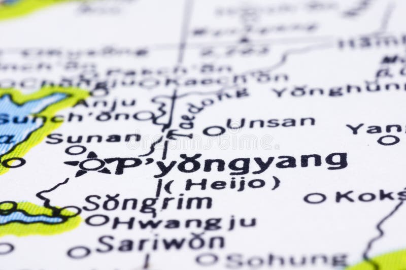 Close Up of Pyongyang on Map, North Korea Stock Image - Image of ...