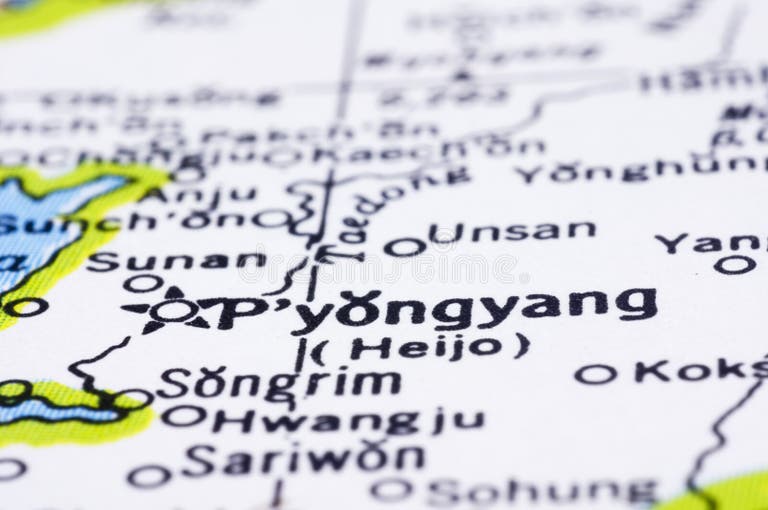Close Up of Pyongyang on Map, North Korea Stock Image - Image of ...