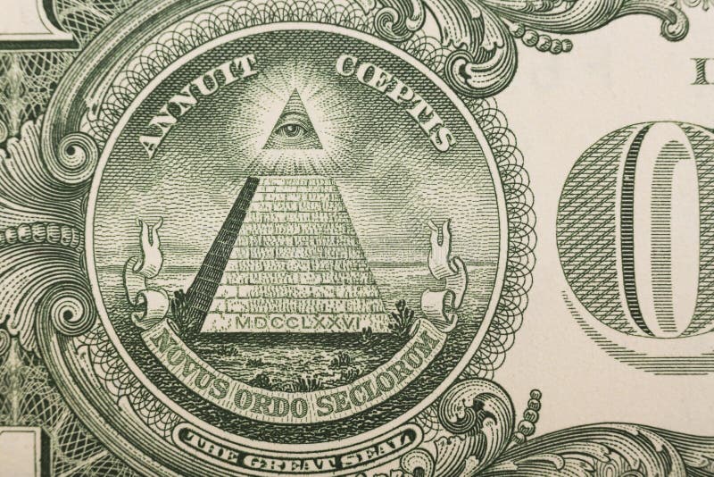 Close Up of the Pyramid and Eye on the Back of a One Dollar Bill Stock ...