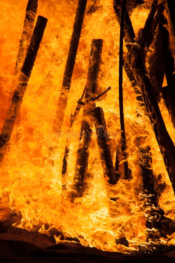 Close Up of a Pyre Burning on the Beach Stock Image - Image of hellfire ...