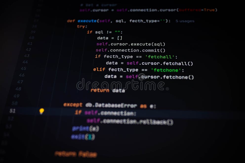 Close-up of Python Code Handling SQL Execution and Error Management Using Try-except Blocks ...