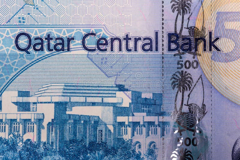 Qatar currency close up stock photo. Image of number - 185664910