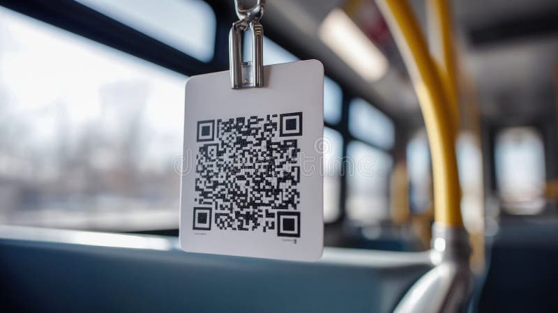 Close Up of a Qr Code Card Hanging Inside of a Public Transit Bus ...