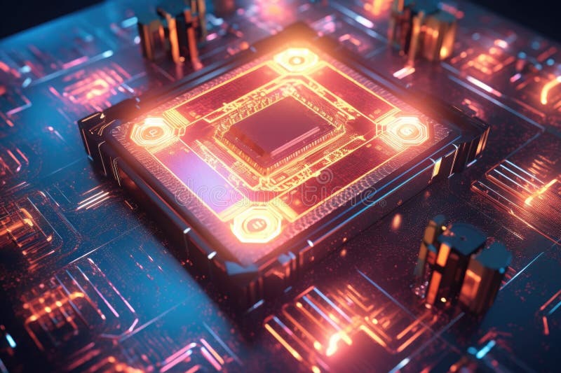 Close-up of Quantum Chip Circuitry with Glowing Lights Stock ...