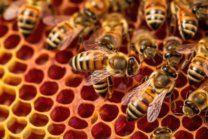 Close-up of Queen Bee among Worker Bees on Comb Stock Image - Image of ...