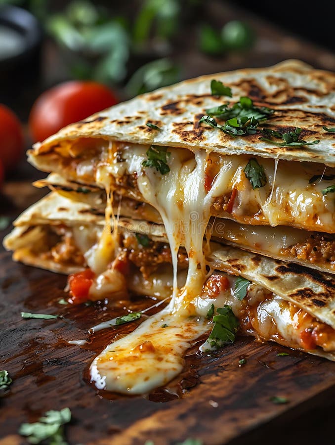 Close-up of Quesadillas with a Melted Cheese Pull Stock Illustration ...