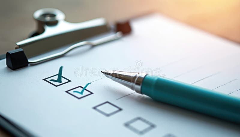 Close-up of Questionnaire Form with Checkmarks, Pen. Document Research ...