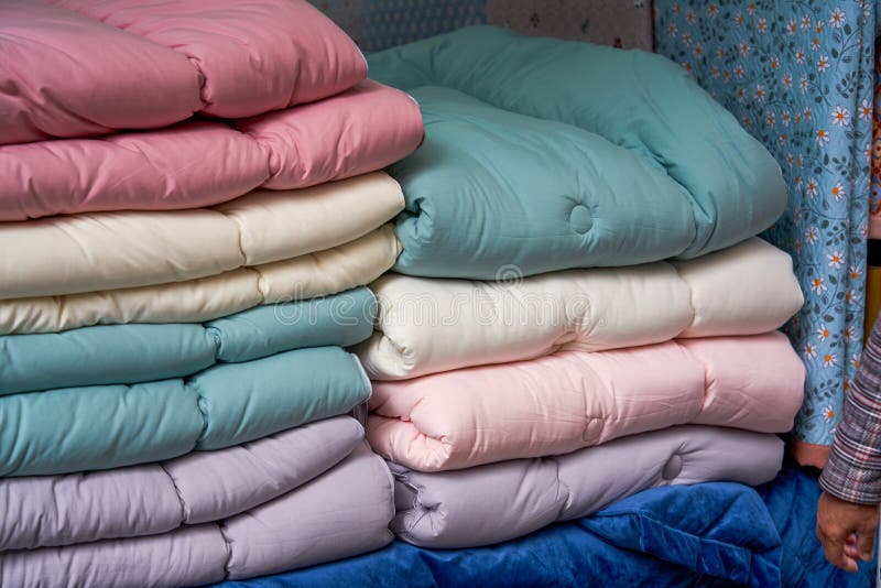 Close-up of Quilts of Various Colors Sold in the Market Stock Photo ...
