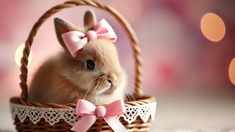 A Close-up of a Rabbit with a Bow on Its Head, Sitting in a Decorative ...