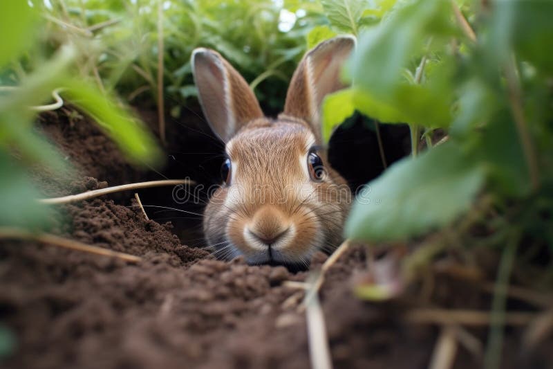 Close-up of Rabbit Digging Hole in Garden Stock Illustration ...