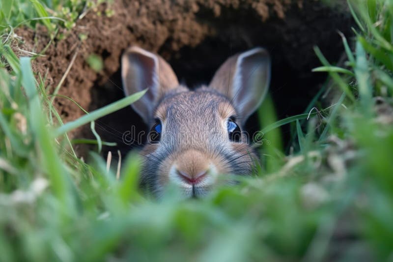 Close-up of Rabbit Digging Hole in Green Grass Stock Photo - Image of ...
