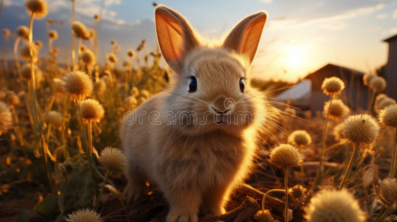 Close Up of Rabbit in Field of Grass. Generative AI. Stock Illustration ...