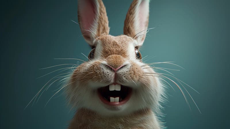 A Close Up of a Rabbit with Its Mouth Open and Teeth Bared, AI Stock ...