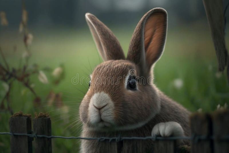 Close Up of a Rabbit Looking Over a Fence Stock Illustration ...