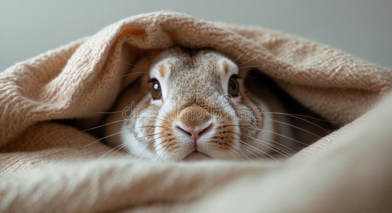 A Close Up of a Rabbit Peeking Out from Under a Blanket Stock Image ...