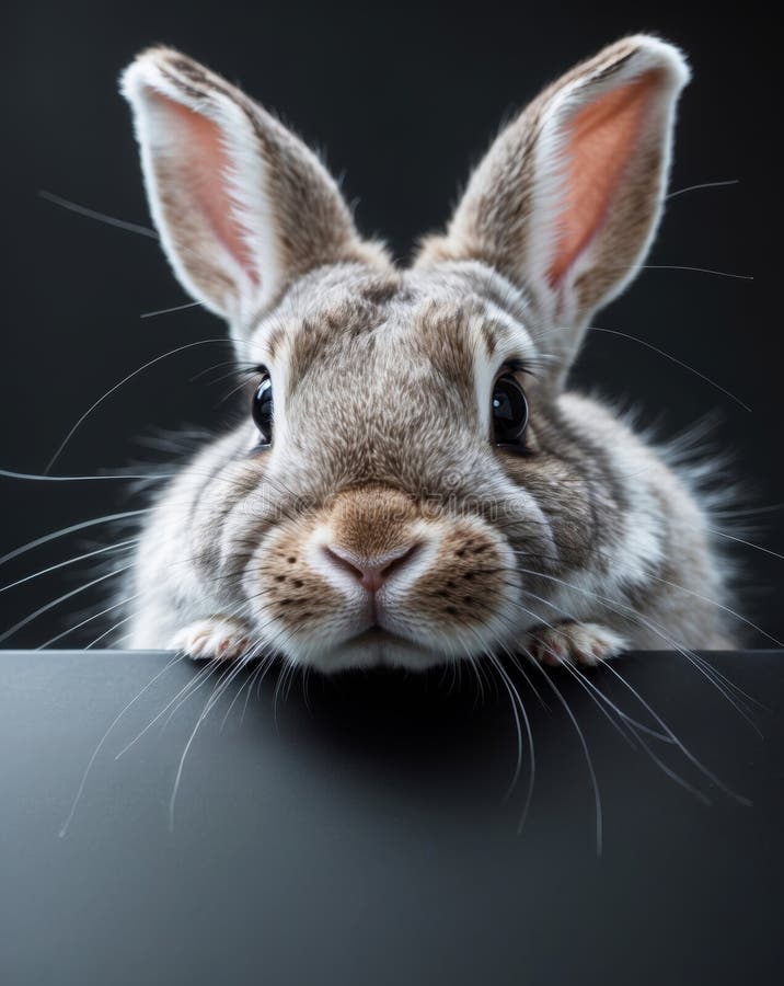 A Close Up of a Rabbit Peeking Over a Black Surface Stock Image - Image ...