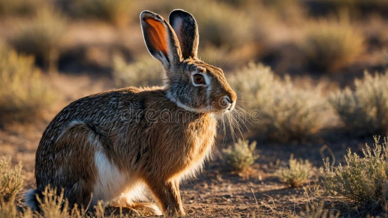 A Close-up of a Rabbit Sitting in a Natural Landscape during Golden ...