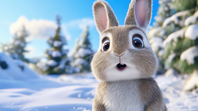 A Close Up of a Rabbit Sitting in the Snow with Its Mouth Open, AI ...