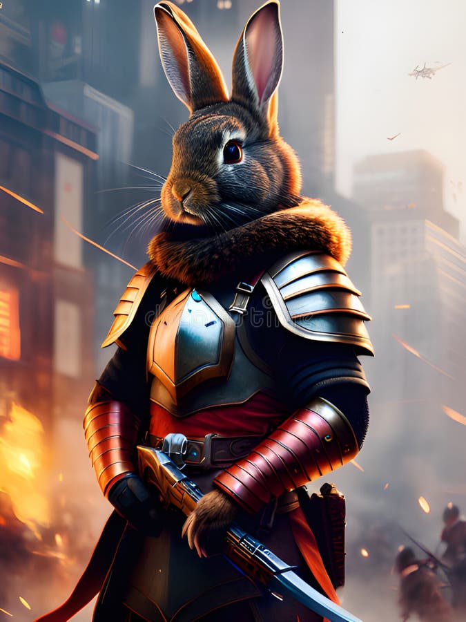 Rabbit Warrior in the War, AI Generated Stock Illustration ...