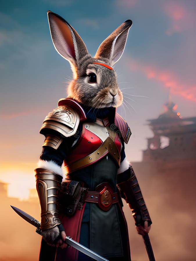 Close Up Rabbit Warrior in the War , AI Generated Stock Illustration ...