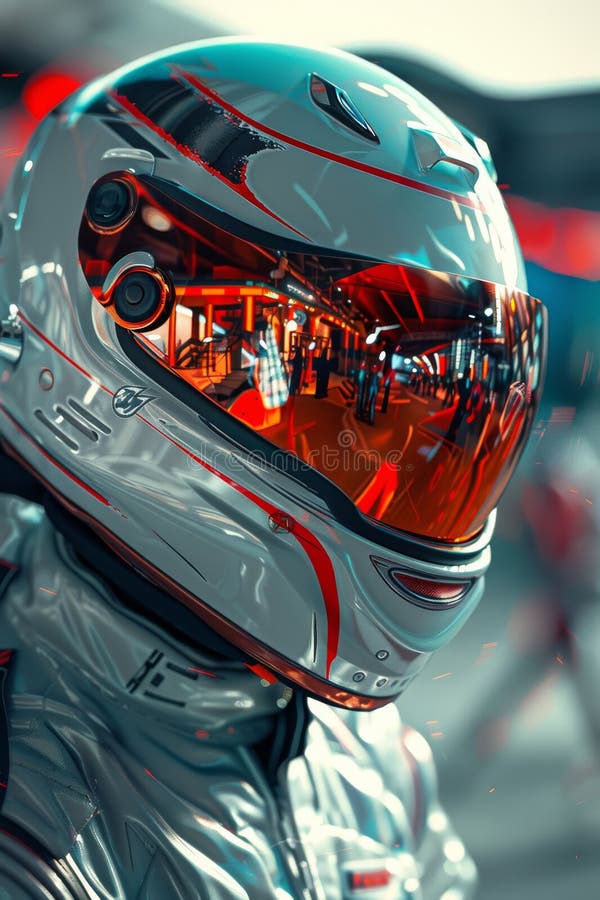 Close Up of a Race Car Driver in High Tech Helmet and Visor Stock ...