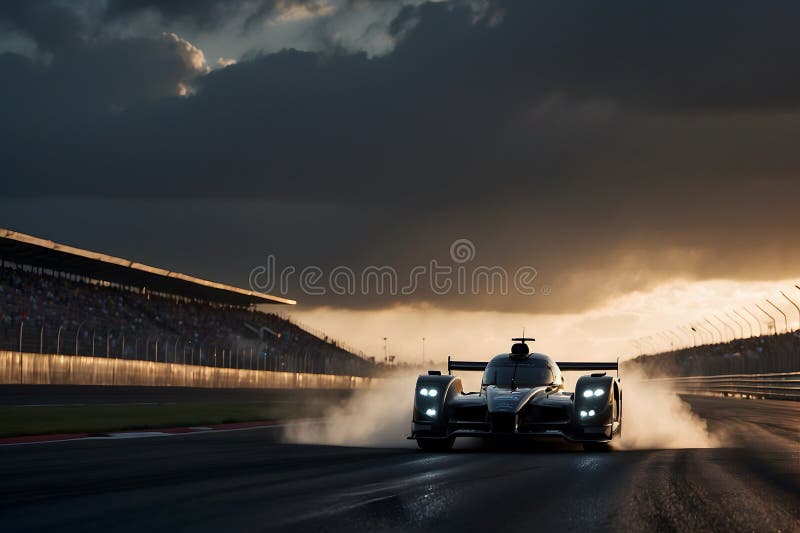 A Close Up of a Race Car on a Racetrack with a Dramatic Background ...