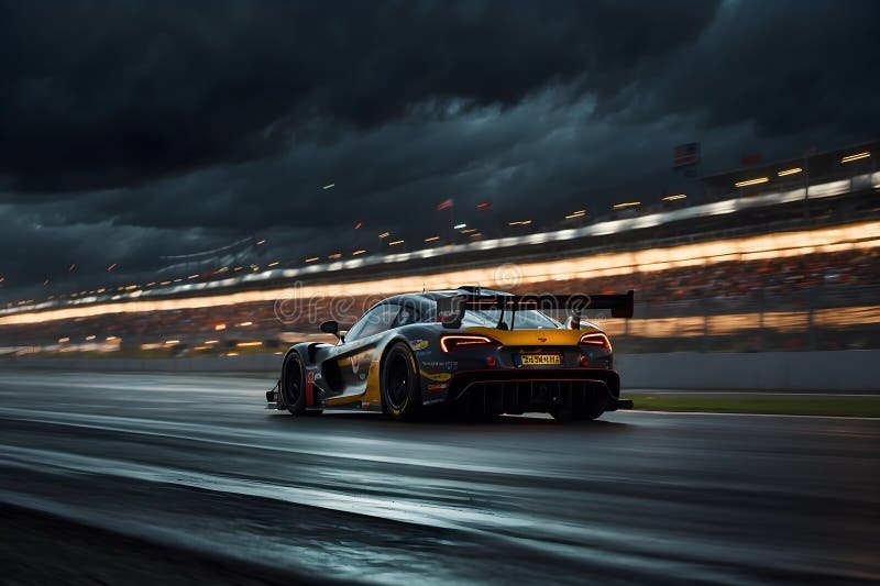 A Close Up of a Race Car on a Racetrack with a Dramatic Background ...