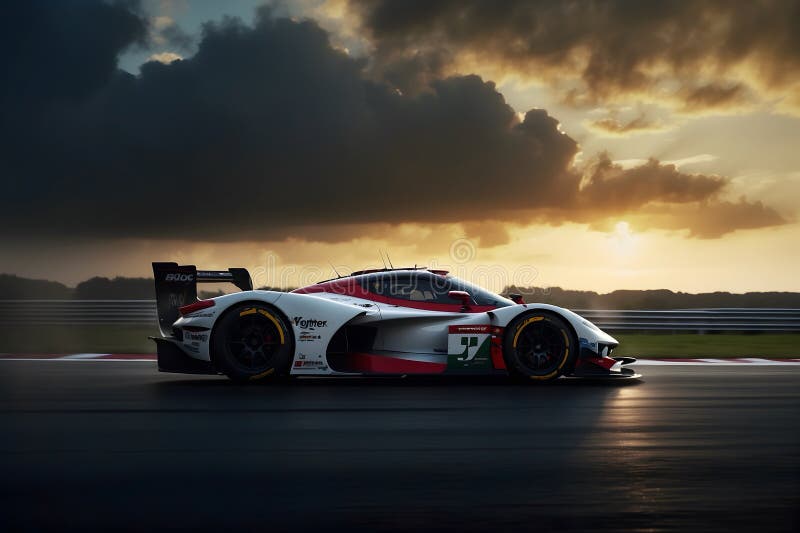 A Close Up of a Race Car on a Racetrack with a Dramatic Background ...