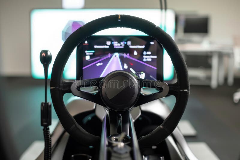 Racing Simulator with Steering Wheel Displaying Virtual Track Stock ...