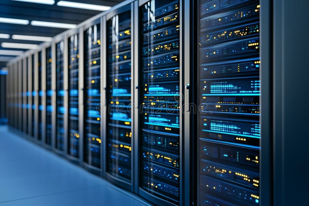 Close-up of a Rack of Servers in a Big Data Center with Supercomputer ...