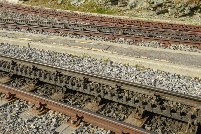 Close Up of a Rack Track Railway Stock Photo - Image of rail, hill ...