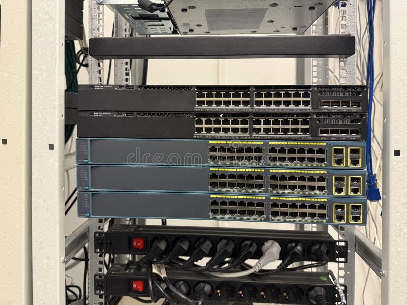 Close-up of Racks and Network Cables. Infrastructure, Networking, and ...