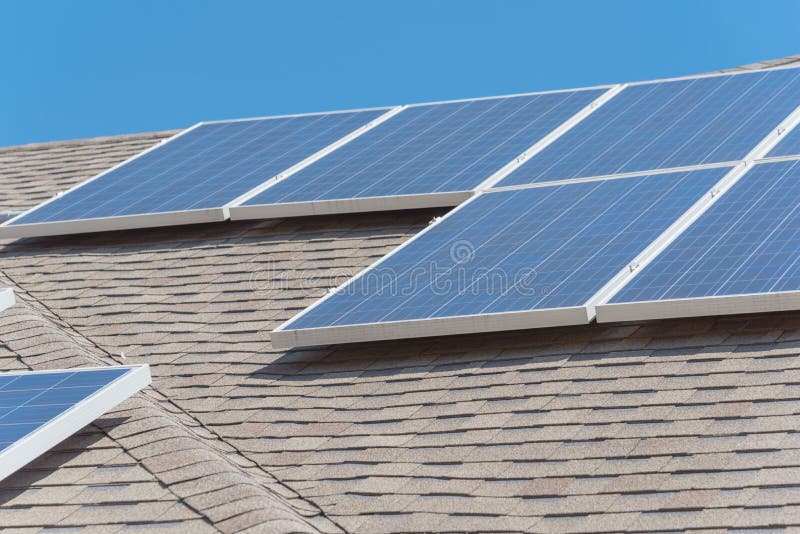 Solar Panel Installation on Asphalt Shingles Rooftop Stock Photo ...
