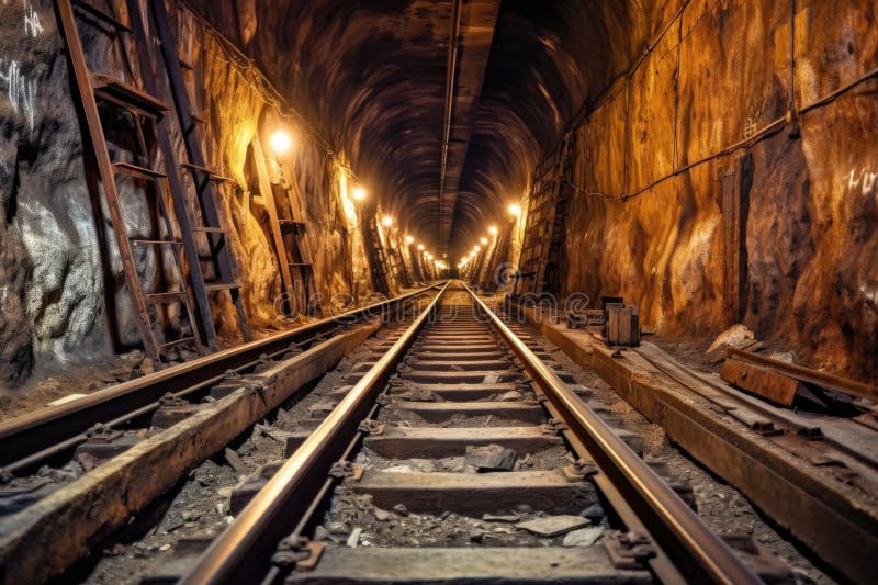 Close-up of Rail Tracks in Underground Subway Tunnel Stock Illustration ...