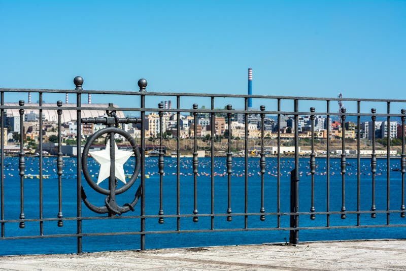 Close Up of the Railing in Taranto on Blurred Industrial Site Called ...