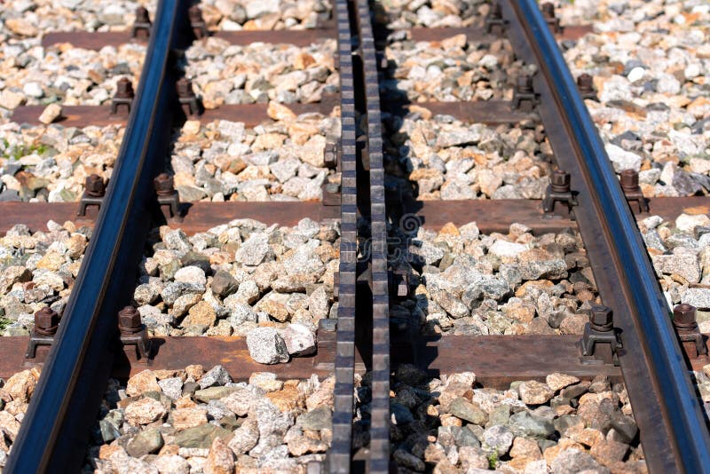 Close-up of a Railroad Track with a Rack Stock Image - Image of tooth ...