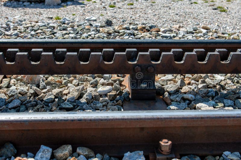 Close-up of a Railroad Track with a Rack Stock Photo - Image of alps ...