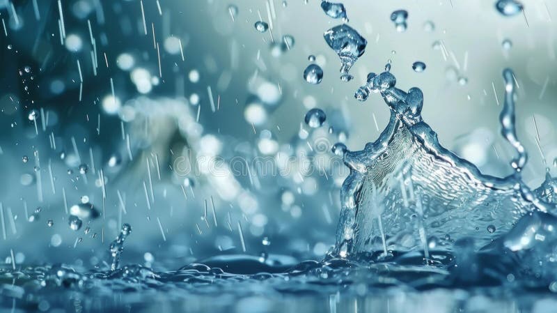 Close-up of Rain Splashing on a Blue Pool of Water Stock Illustration ...