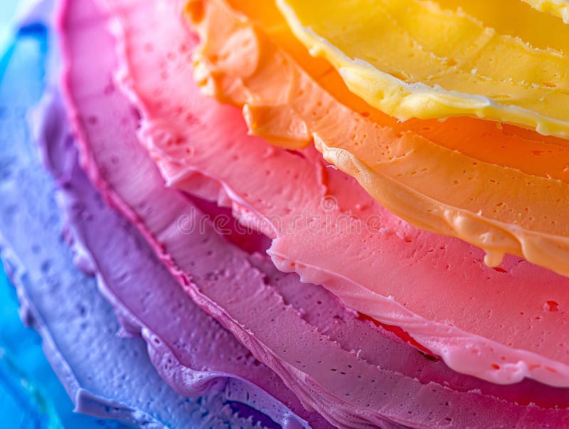 A Close Up of a Rainbow Colored Cake on a Blue Plate Stock Image ...