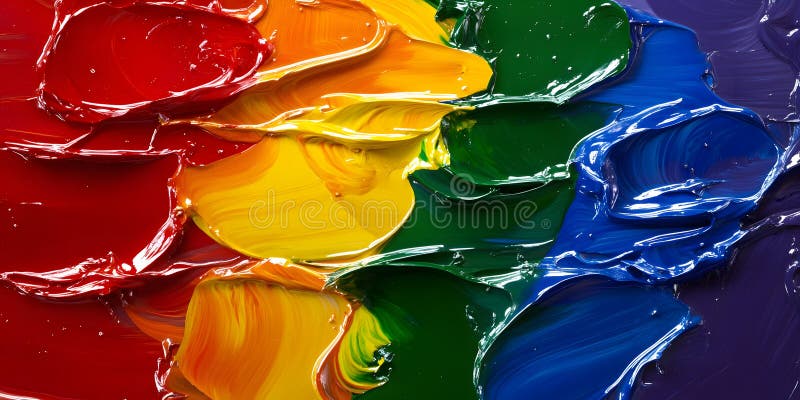 Close Up of Rainbow Colored Thick Paint Strokes Creating an Abstract ...