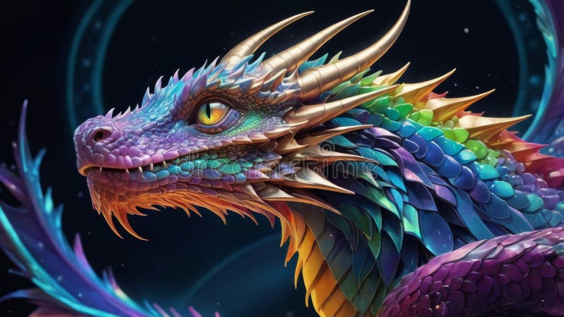 Closeup of a Rainbow Dragons Head Stock Illustration - Illustration of ...
